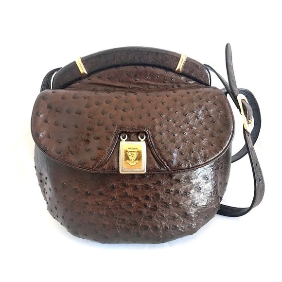 Gucci | Bags | Gucci Vintage Dark Brown Genuine Ostrich Leather ...